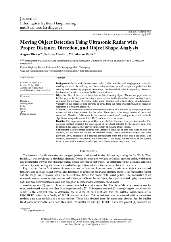 (PDF) Ultrasonic Radar for Moving Object Detection