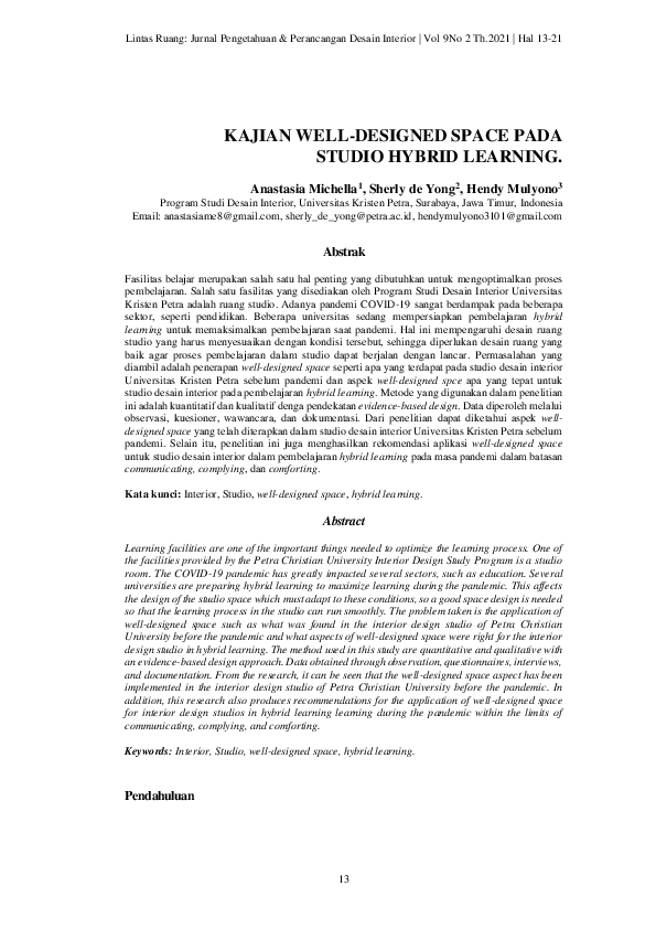 (PDF) Kajian Well-Designed Space Pada Studio Hybrid Learning