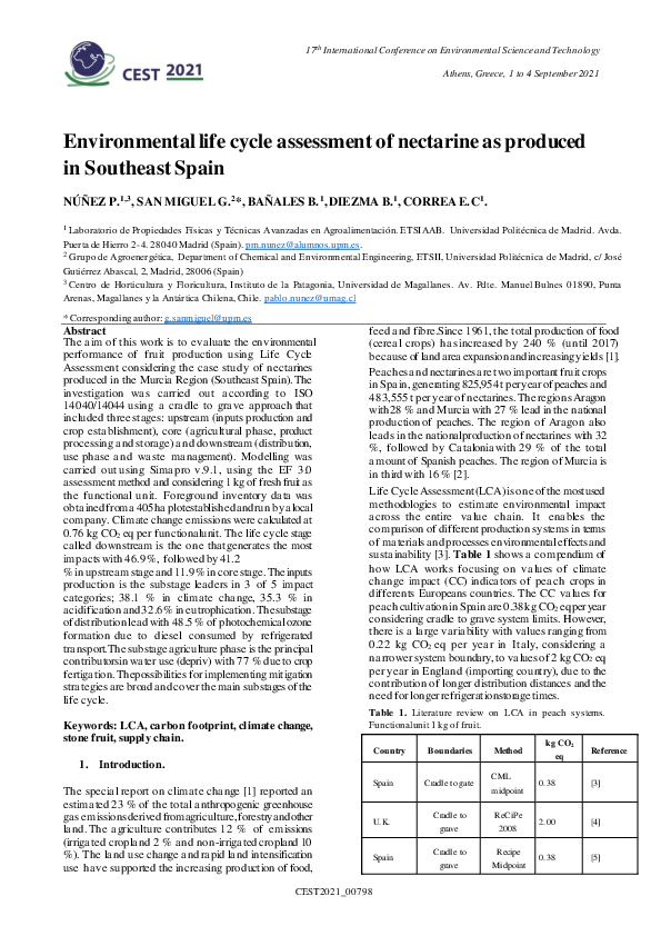 (PDF) Environmental life cycle assessment of nectarine as produced in Southeast Spain