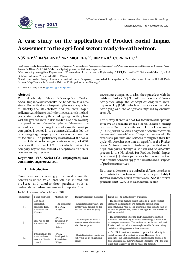 (PDF) A case study on the application of Product Social Impact Assessment to the agri-food ...
