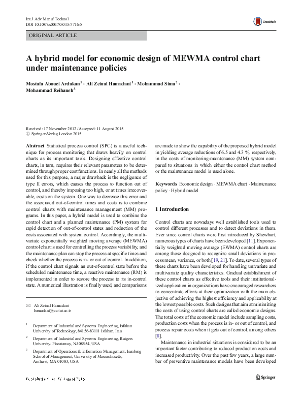 (PDF) A hybrid model for economic design of MEWMA control chart under maintenance policies