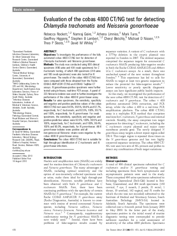 (PDF) Evaluation of the cobas 4800 CT/NG Test for detecting Chlamydia ...