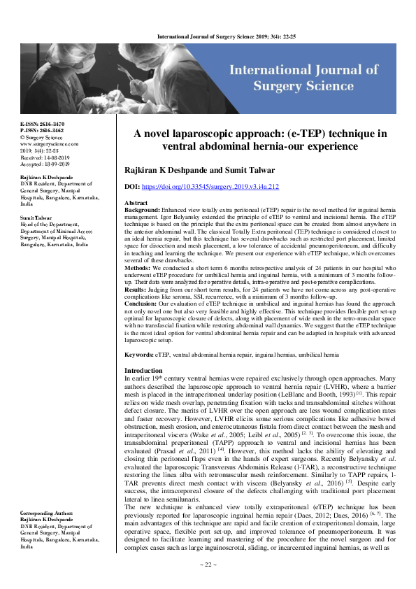 (PDF) The Experience with a Modified Technique for Laparoscopic Ventral Hernia Repair
