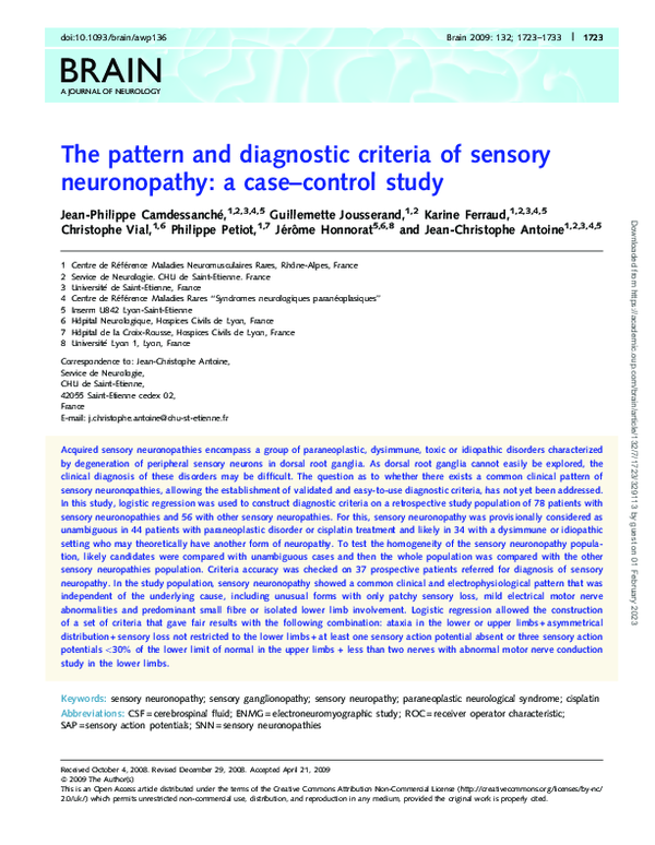 (PDF) The pattern and diagnostic criteria of sensory neuronopathy: a ...