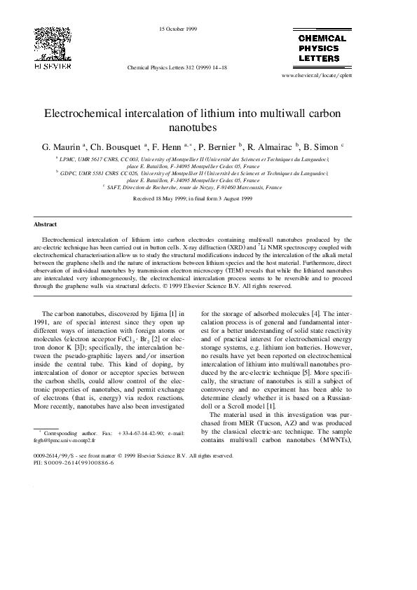 (PDF) Electrochemical intercalation of lithium into multiwall carbon ...
