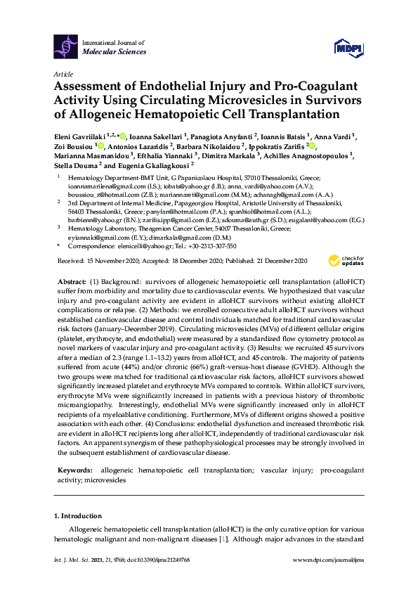(PDF) Assessment of Endothelial Injury and Pro-Coagulant Activity Using Circulating ...