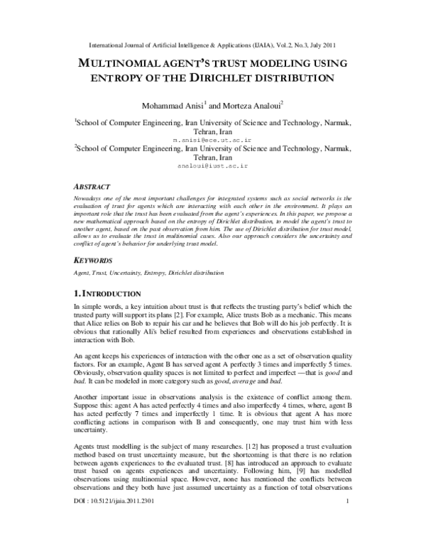 (PDF) Multinomial Agent's Trust Modeling Using Entropy of the Dirichlet ...