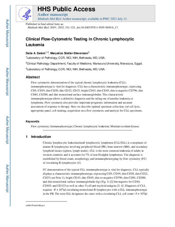 (PDF) Clinical Flow-Cytometric Testing in Chronic Lymphocytic Leukemia