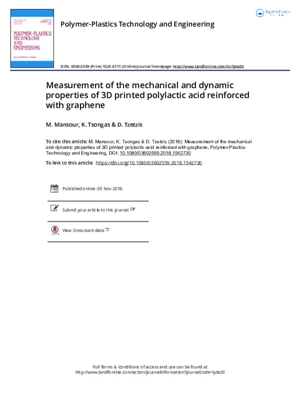 (PDF) Measurement of the mechanical and dynamic properties of 3D printed polylactic acid ...