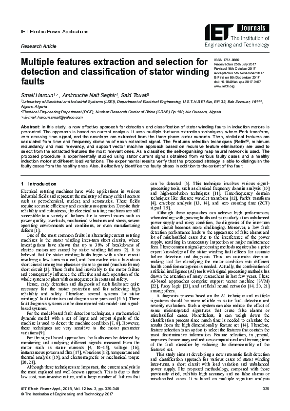 (PDF) Multiple features extraction and selection for detection and ...