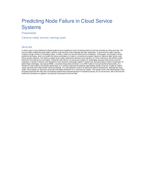 (PDF) Predicting Node failure in cloud service systems