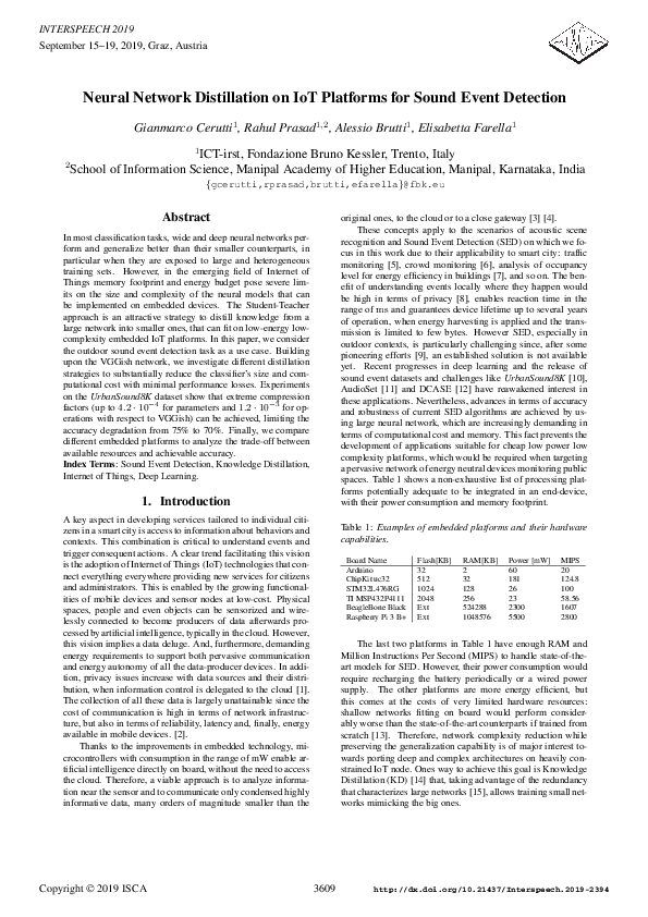 (PDF) Neural Network Distillation on IoT Platforms for Sound Event Detection