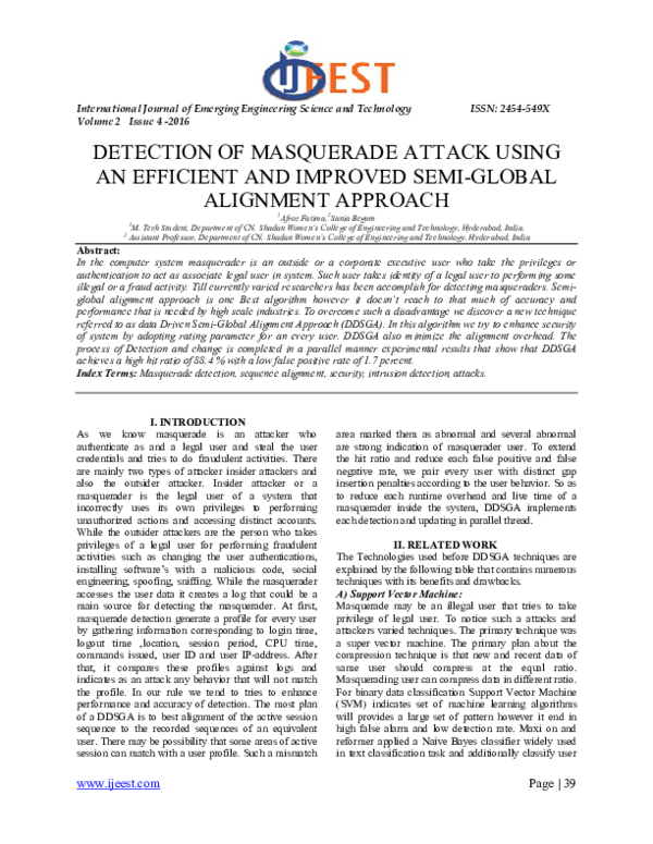Pdf Detection Of Masquerade Attack Using An Efficient And Improved