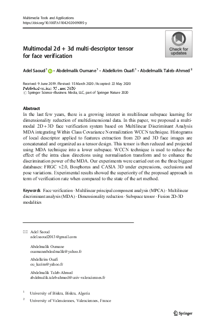 (PDF) Multimodal 2d + 3d multi-descriptor tensor for face verification