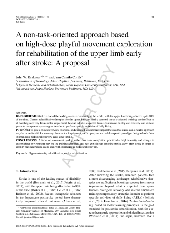 Pdf A Non Task Oriented Approach Based On High Dose Playful Movement
