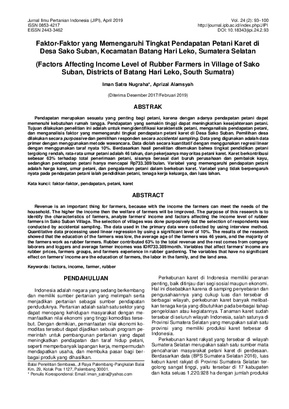 (PDF) Factors Affecting Income Level of Rubber Farmers in Village of ...