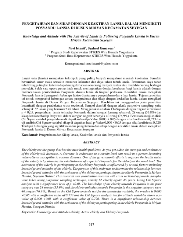 (PDF) Pengetahuan Dan Sikap Dengan Keaktifan Lansia Dalam Mengikuti Posyandu Lansia DI Dusun ...