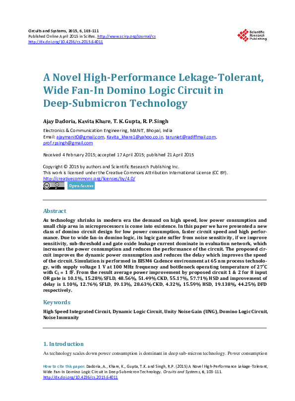 (PDF) A Novel High-Performance Lekage-Tolerant, Wide Fan-In Domino ...