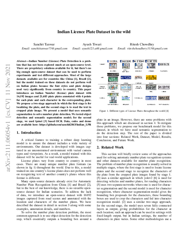 Pdf Indian Licence Plate Dataset In The Wild