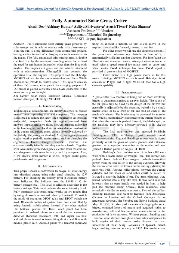 (PDF) Fully Automated Solar Grass Cutter (PDF) Fully Automated Solar Grass Cutter