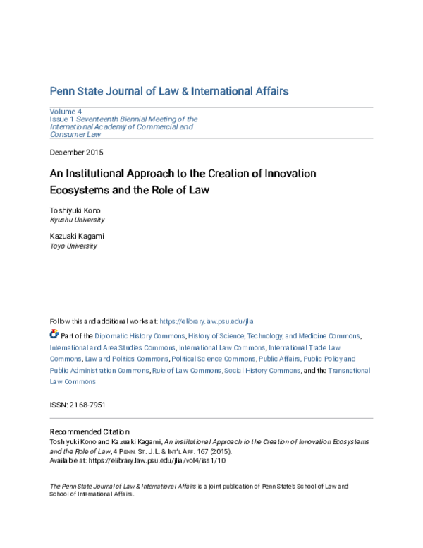 (PDF) An Institutional Approach to the Creation of Innovation ...