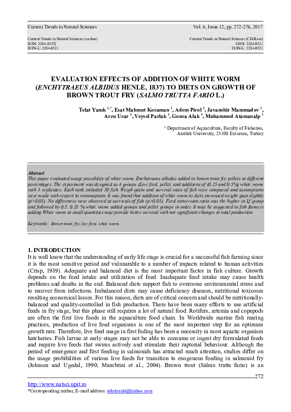 (PDF) Evaluation Effects of Addition of White Worm (Enchytraeus Albidus ...