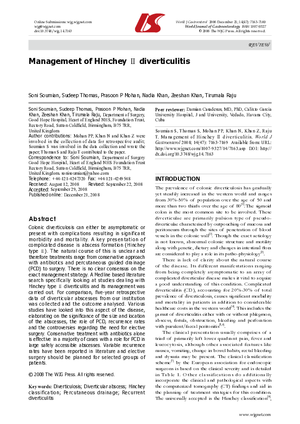 (PDF) Management of Hinchey II diverticulitis