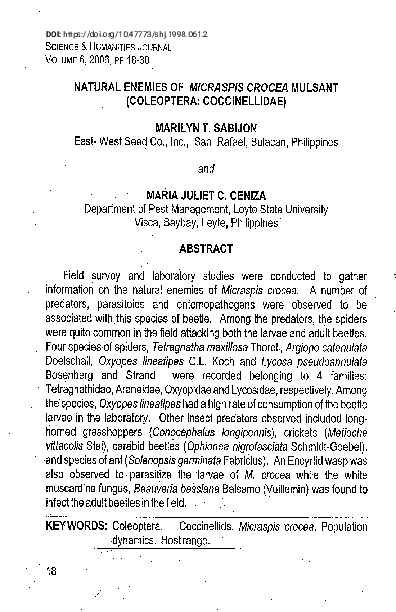 (PDF) Natural Enemies of Micraspis crocea Mulsant (Coleoptera ...