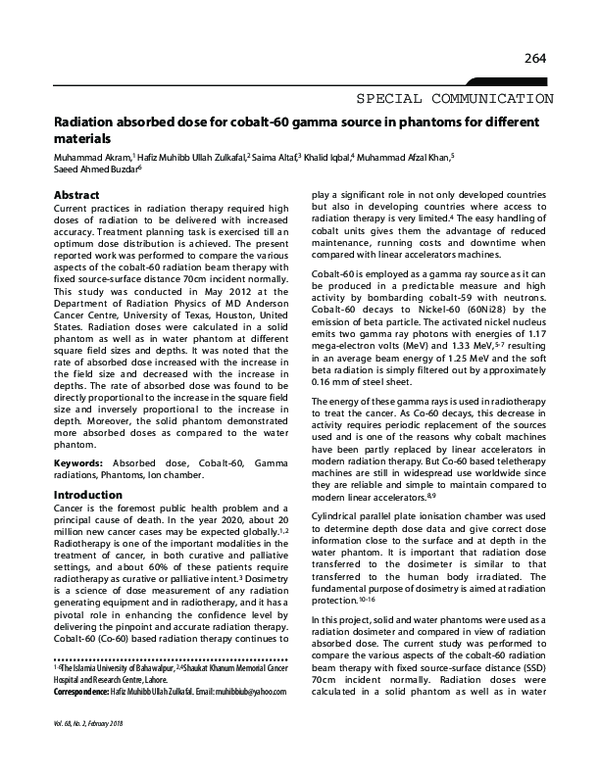(PDF) Radiation absorbed dose for cobalt-60 gamma source in phantoms for different materials