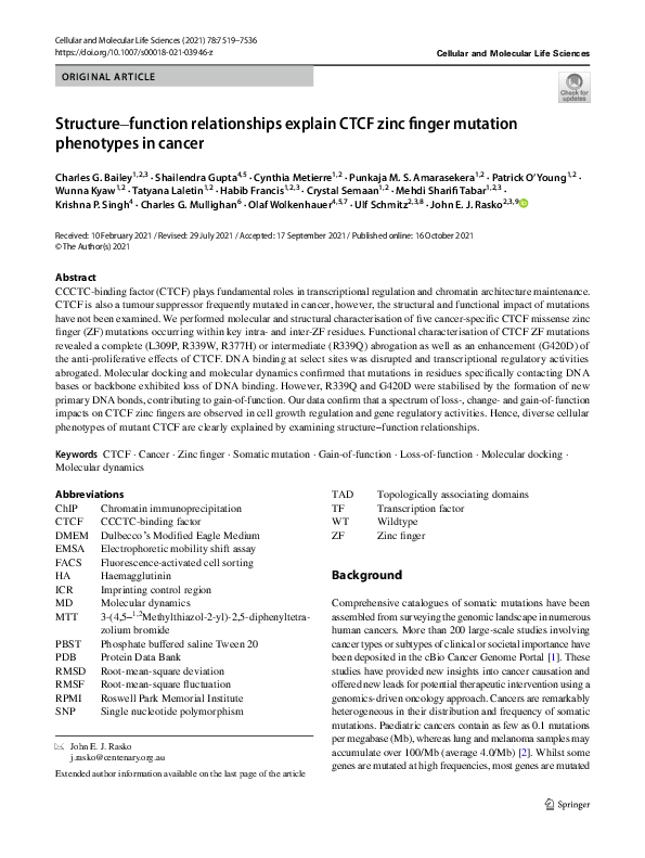 (PDF) Structure–function relationships explain CTCF zinc finger ...