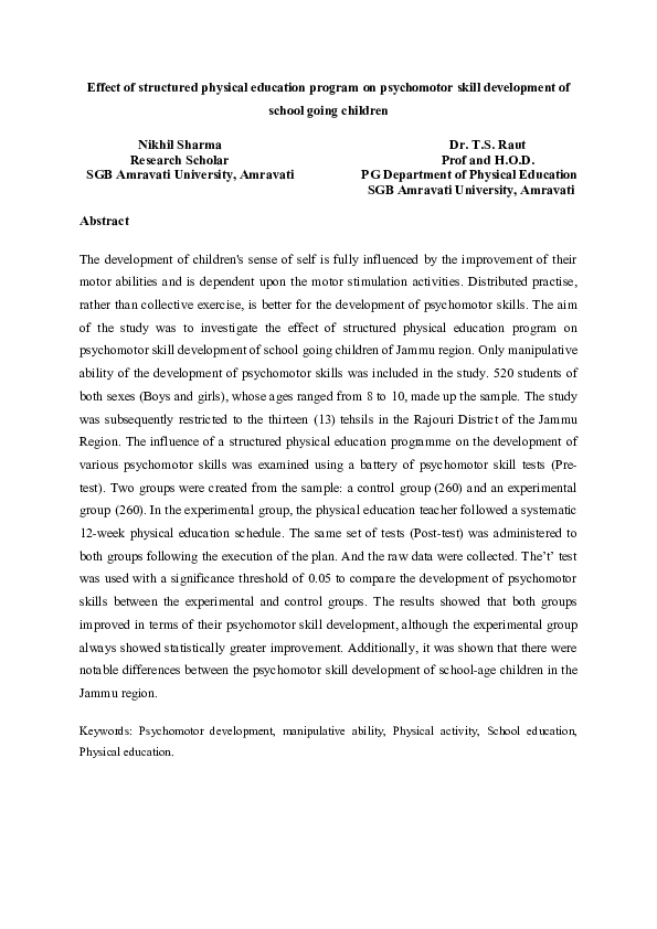 (DOC) Effect of structured physical education program on psychomotor skill development of school ...