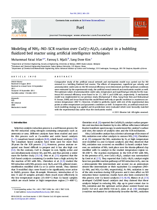 (PDF) AI Modeling of NH3–NO–SCR over CuO/γ-Al2O3 in Fluidized Bed