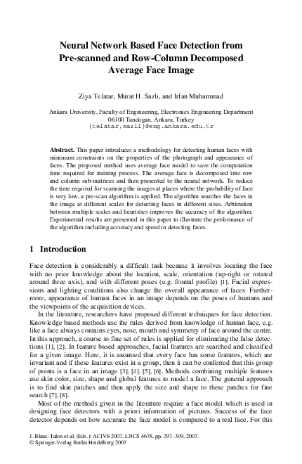 Pdf Neural Network Based Face Detection From Pre Scanned And Row Column Decomposed Average