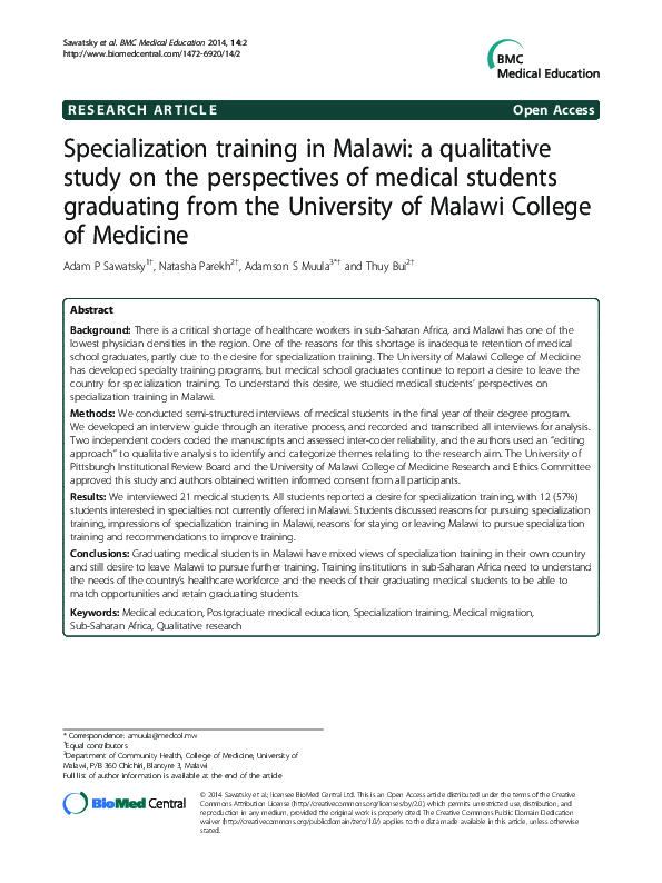 (PDF) Specialization training in Malawi: a qualitative study on the ...