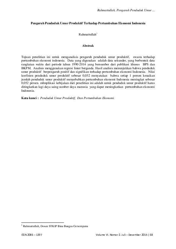 (PDF) Pengaruh Penduduk Umur Produktif Terhadap Pertumbuhan Ekonomi ...