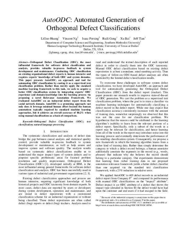 (PDF) AutoODC: Automated generation of orthogonal defect classifications