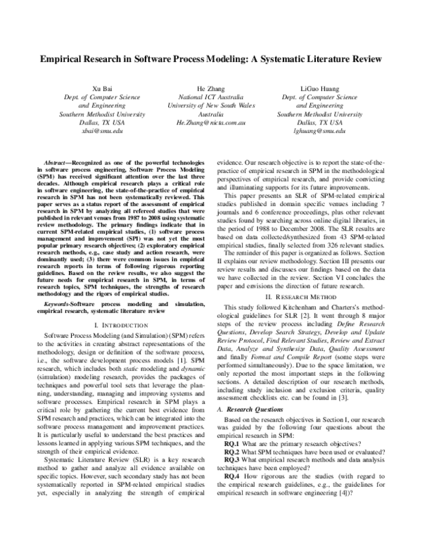(PDF) Empirical Research in Software Process Modeling: A Systematic ...