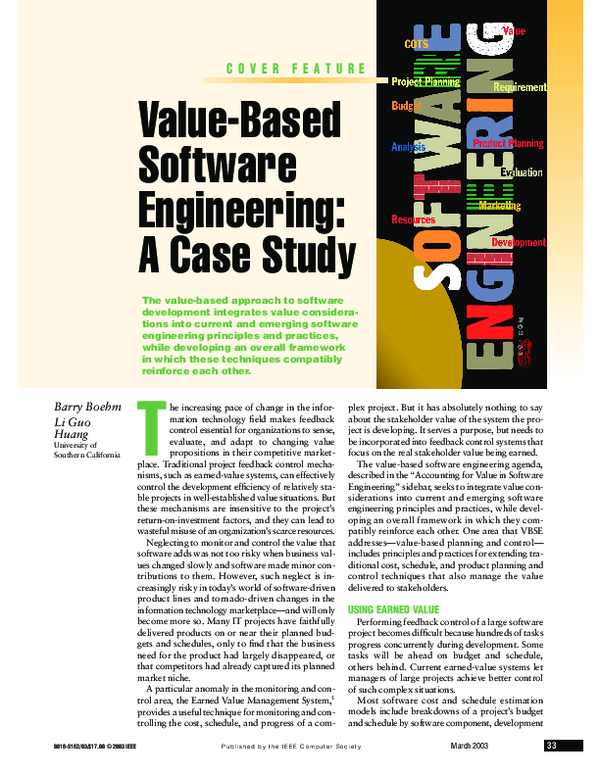 (PDF) Value-based software engineering: a case study