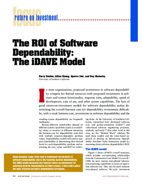 (PDF) The ROI of software dependability: the idave model