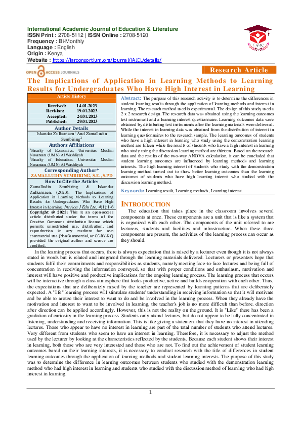 (PDF) The Implications of Application in Learning Methods to Learning ...