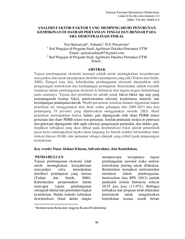 (PDF) Analisis Faktor-Faktor yang Mempengaruhi Penurunan Kemiskinan di Daerah Pertanian Tinggi ...