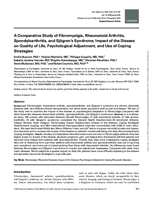 (PDF) A Comparative Study of Fibromyalgia, Rheumatoid Arthritis ...