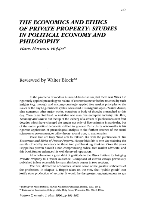 (PDF) The Economics and Ethics of Private Property: Studies in ...