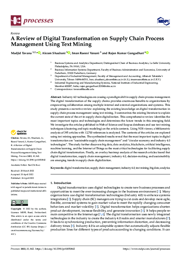 (PDF) A Review of Digital Transformation on Supply Chain Process Management Using Text Mining