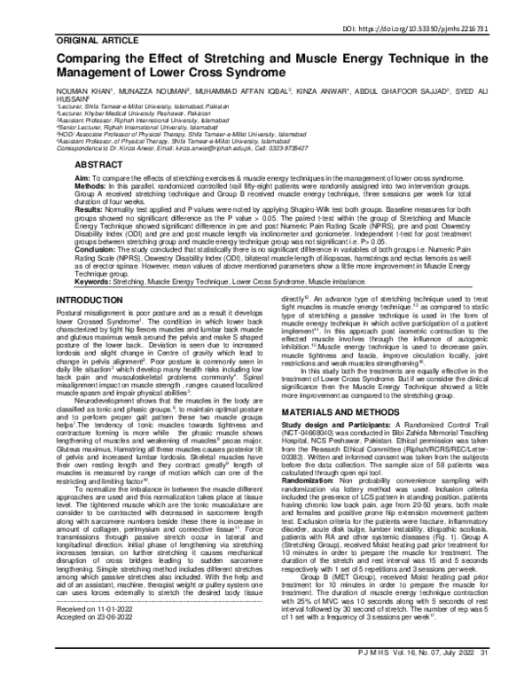 (PDF) Comparing the Effect of Stretching and Muscle Energy Technique in ...