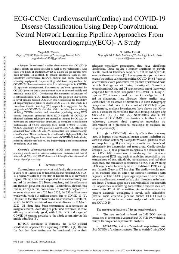 (PDF) ECG-CCNet: Cardiovascular(Cardiac) and COVID-19 Disease Classification Using Deep ...