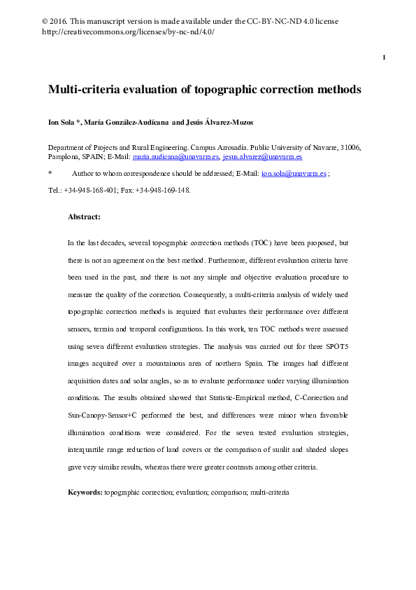Pdf Multi Criteria Evaluation Of Topographic Correction Methods