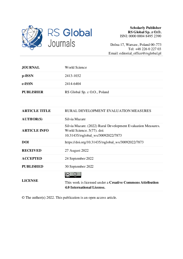 (PDF) Rural Development Evaluation Measures