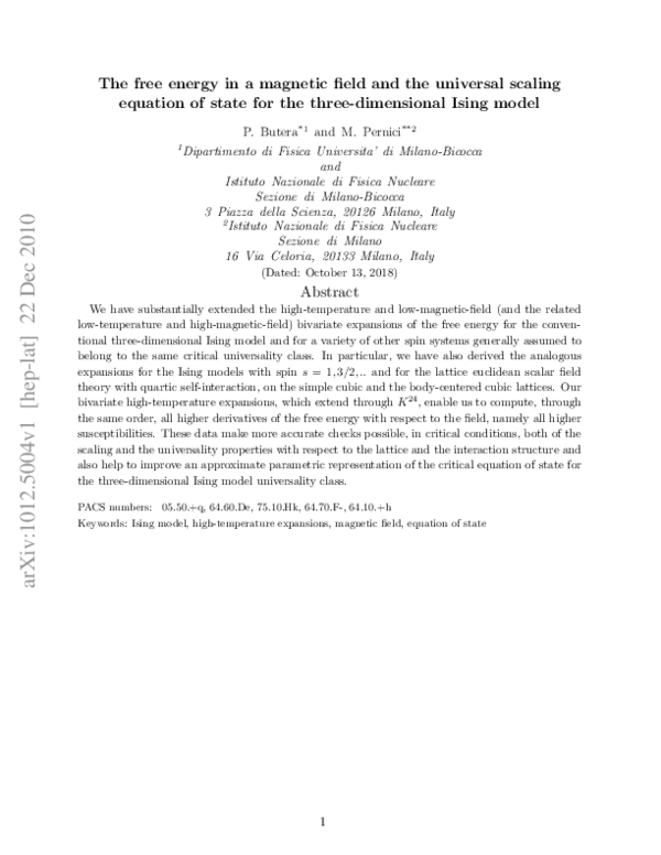 (PDF) Free energy in a magnetic field and the universal scaling equation of state for the three ...