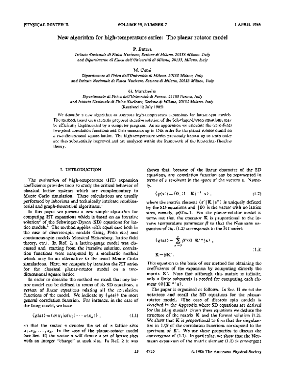Pdf New Algorithm For High Temperature Series The Planar Rotator Model